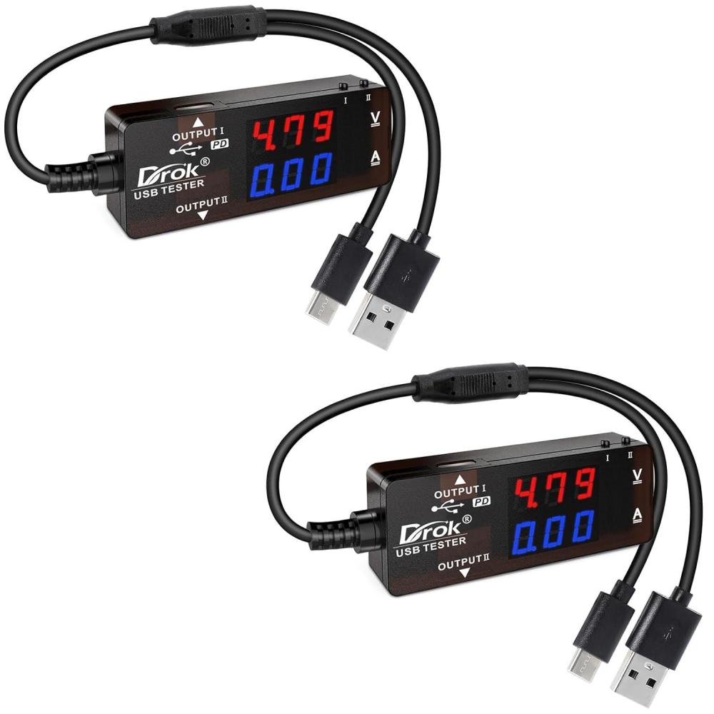 DROK USB Tester, USB-A 2.0 Digital Multimeter Dual USB Output Ports PD ...